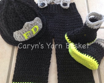CROCHET PATTERN, Newborn Size, Baby Firefighter Fireman Hat, Pants ...