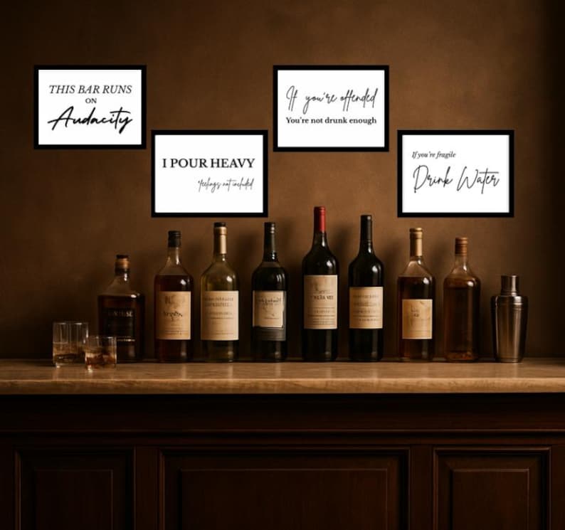 Bar Humor Wall Art Bundle | Funny Man Cave Decor | Bartender Quote ...