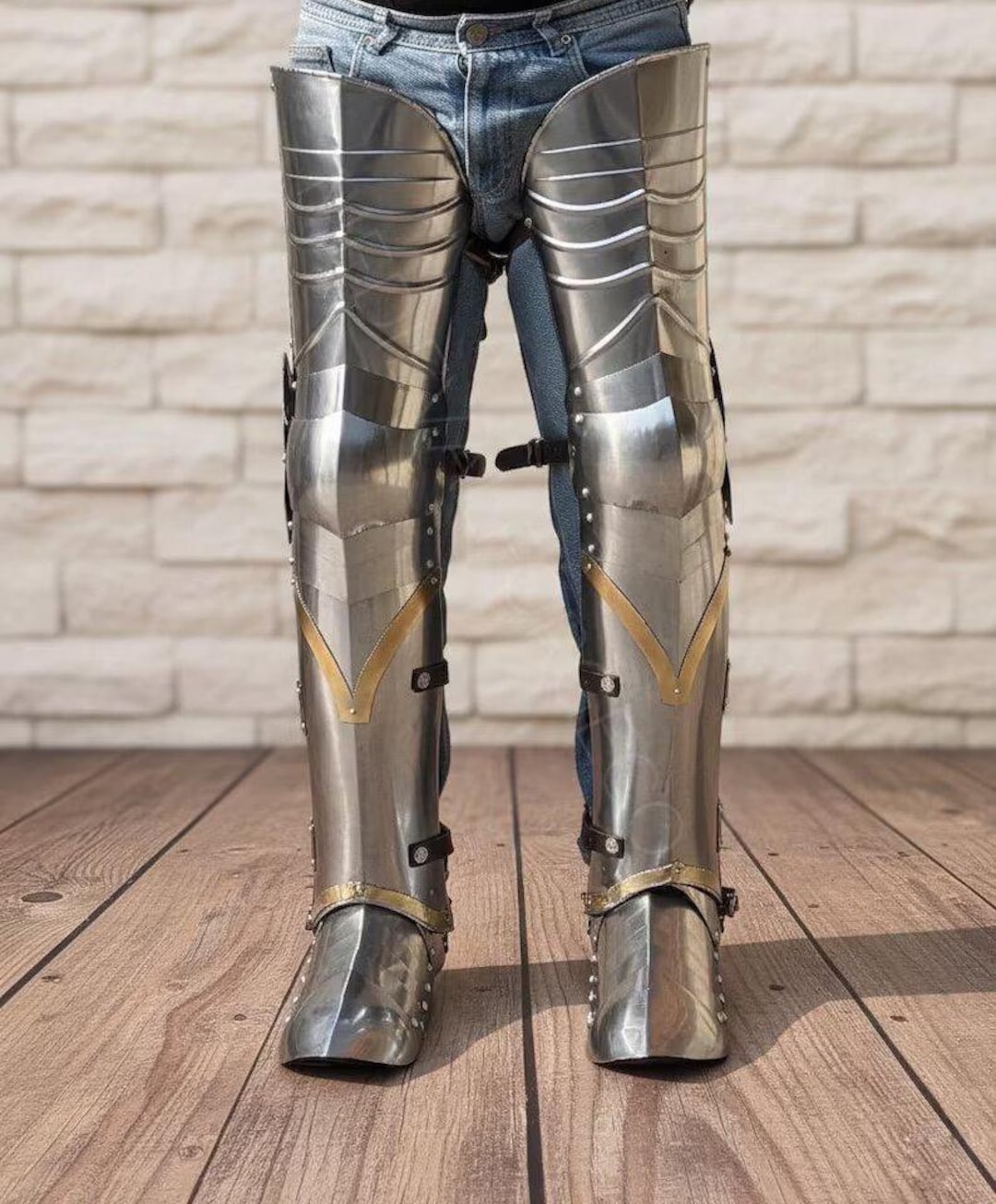 Medieval Leg, Greaves & Sabatons Steel Leg Guards With Brass Armor for ...