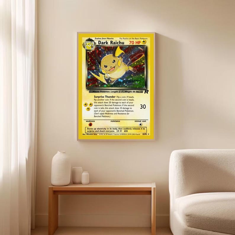 Dark Raichu Poster | Vintage Gen 1 Pokemon Wall Art | Game Room Decor ...