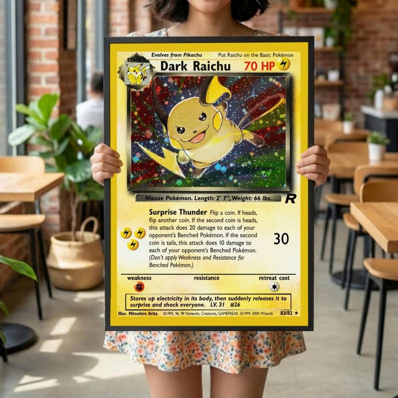 Dark Raichu Poster | Vintage Gen 1 Pokemon Wall Art | Game Room Decor ...