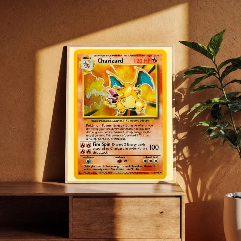 Charizard Pokemon Card Wall Art | Pokemon Wall Art | Digital Download ...