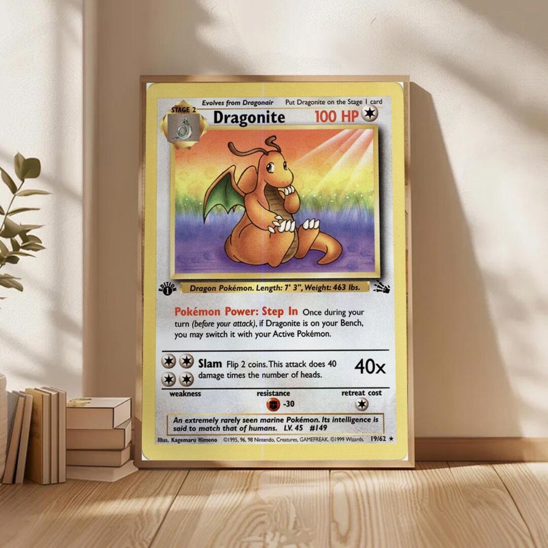 Dragonite Pokemon Card Wall Art Printable Digital Download Vintage