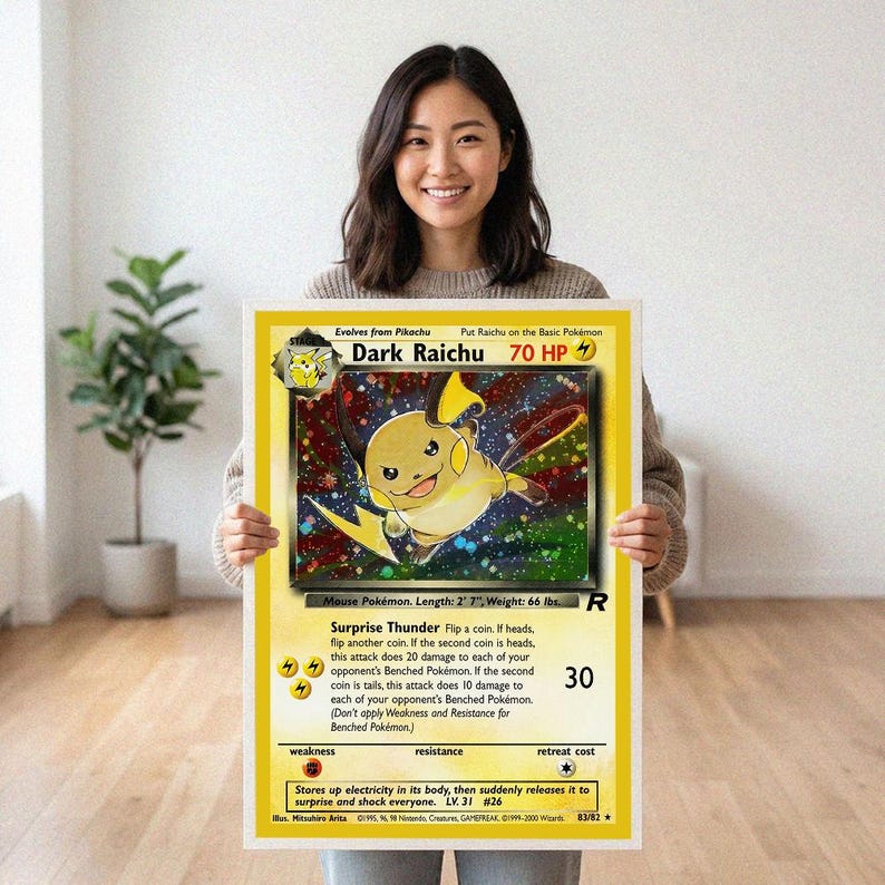 Dark Raichu Poster | Vintage Gen 1 Pokemon Wall Art | Game Room Decor ...