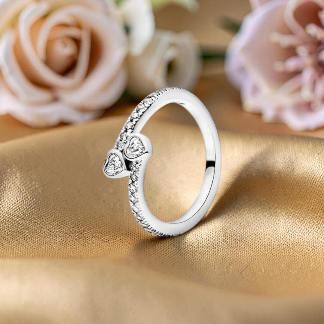 Two Hearts Ring in Sterling Silver, Love Ring for Her, Heart Shaped ...