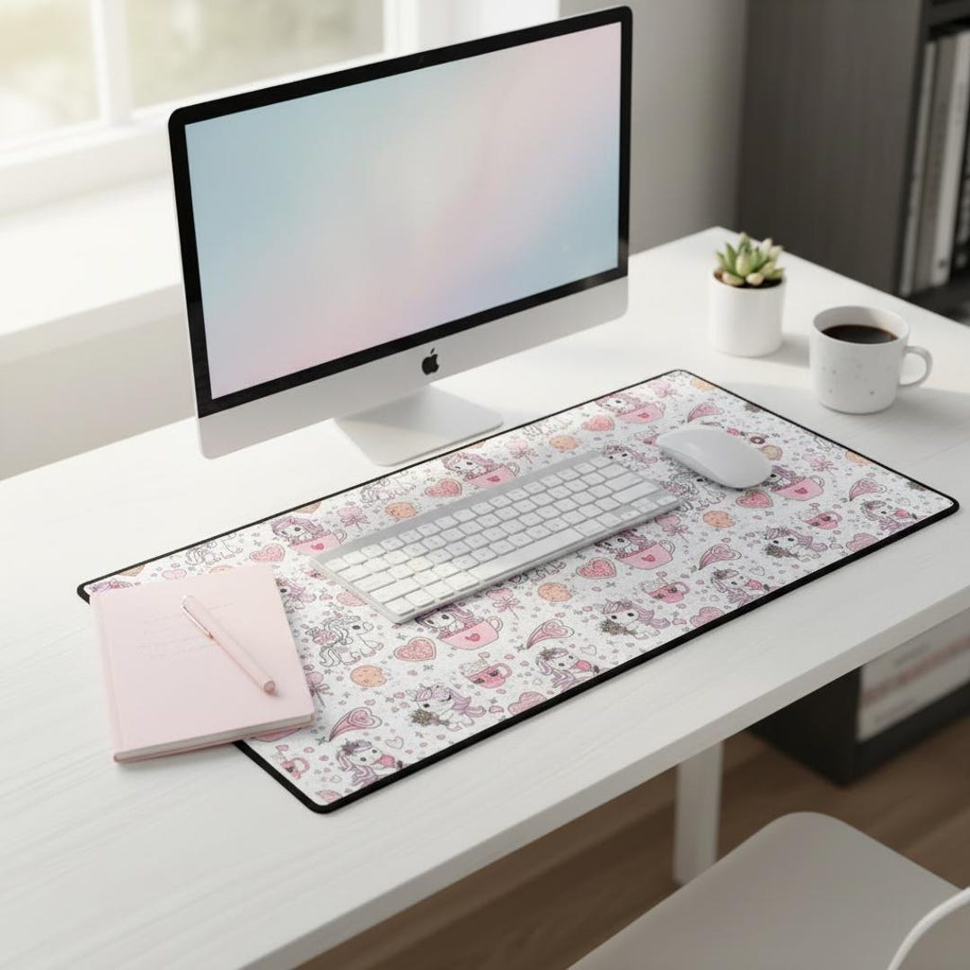 Unicorn Coffee Party Desk Mat | Kawaii Pastel Illustration - Etsy