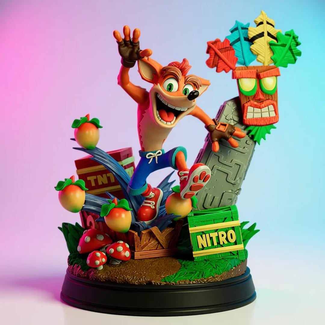 Crash Bandicoot 1:7 Scale STL 3D Model | Aku Aku & TNT Crate Diorama ...