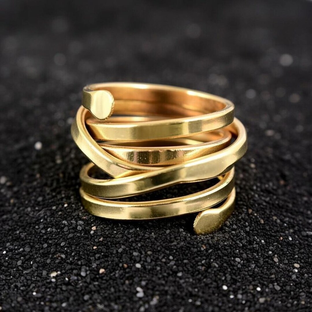 Gold Spiral Ring, Chunky Adjustable Wrap, Boho Thumb Ring - Etsy