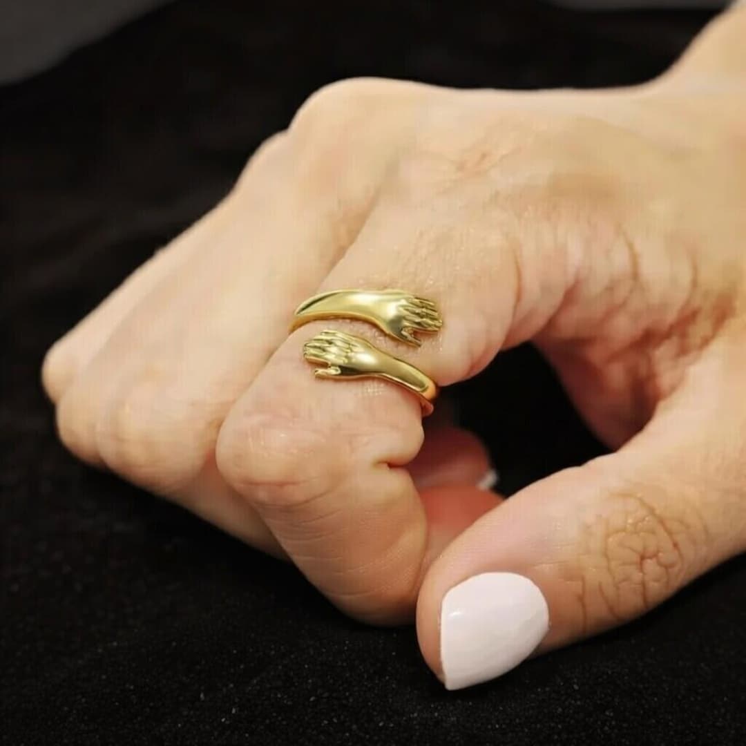 Gold Hug Ring, Adjustable Embrace Hands Jewelry, Sentimental Gift - Etsy