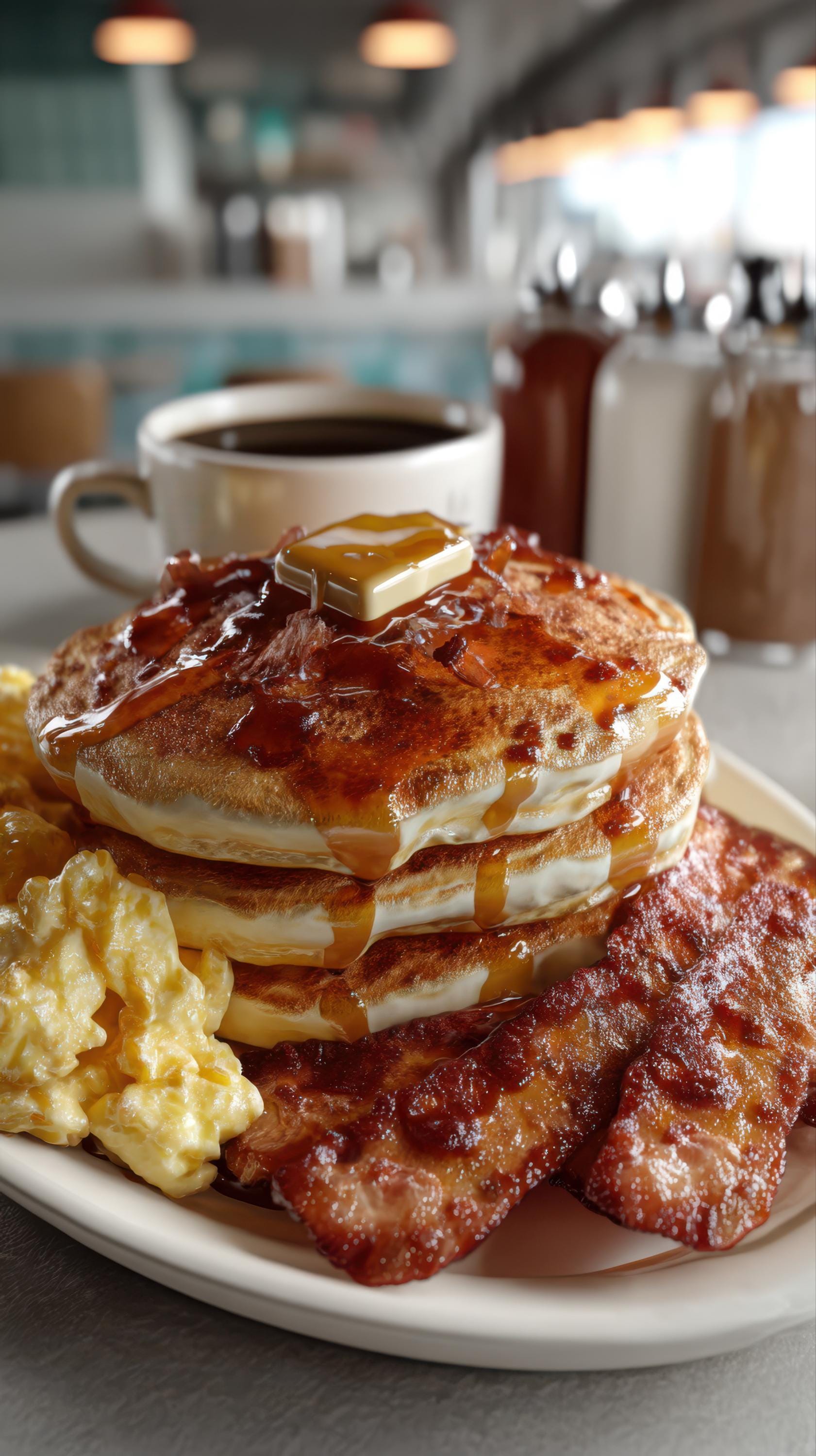 Pancake Breakfast Recipe Card, Bacon & Eggs, American Brunch (PDF ...