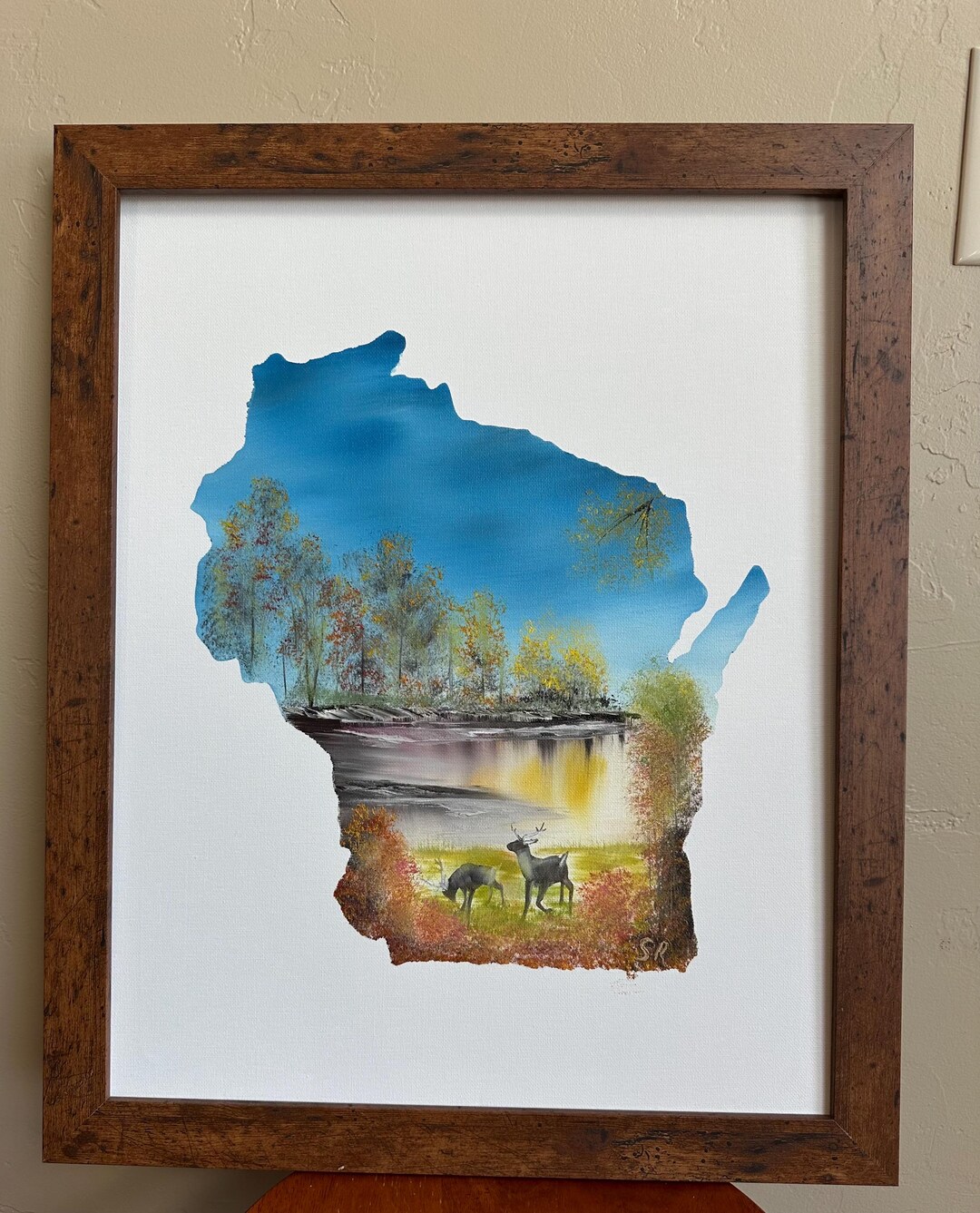 Wisconsin Shape Oil Painting With Deer Original 16x20 - Etsy