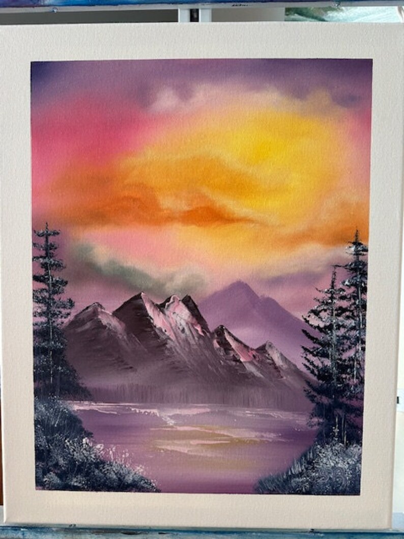 ORIGINAL Oil Painting/bob Ross Inspired/mountain Sunset/16x20 Canvas ...