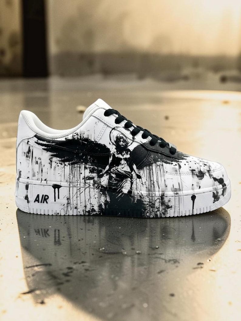 Custom Black and White AF1 Sneakers, Hand Painted Angel Shoes ...
