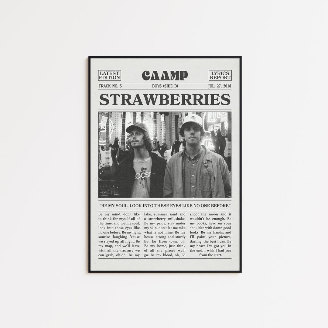 Caamp Newspaper Print, Strawberries Poster, Strawberries Lyrics Print ...