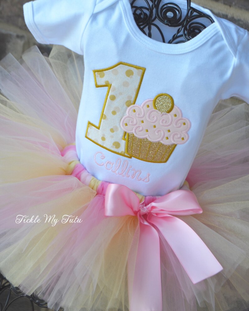 Light Pink and Gold Birthday Cupcake Tutu Outfit-first - Etsy