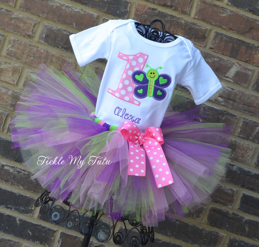 Butterfly Themed Birthday Tutu Outfit-pink, Lime, and Purple Butterfly ...