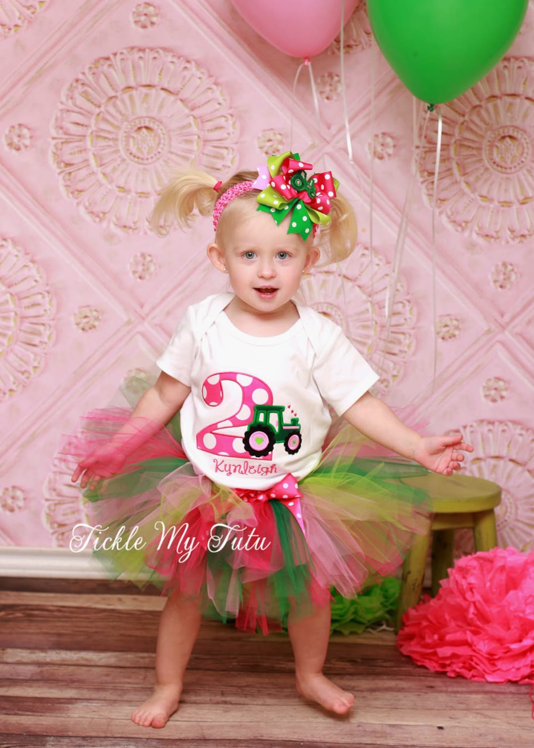 Girly Tractor Themed Birthday Tutu Outfit-pink and Green Tractor Tutu ...
