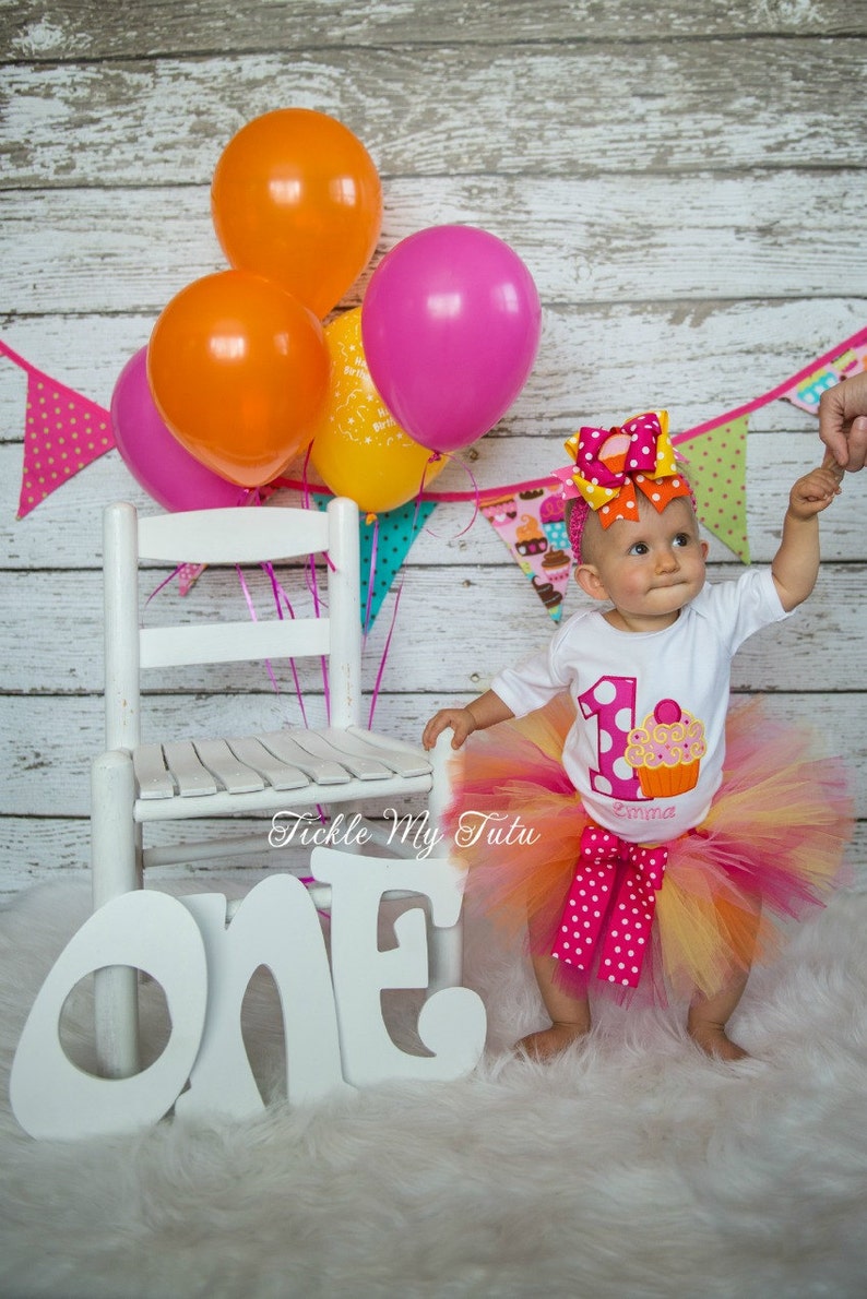 Cupcake Swirl "emma" Birthday Tutu Outfit- First Birthday Cupcake Set ...
