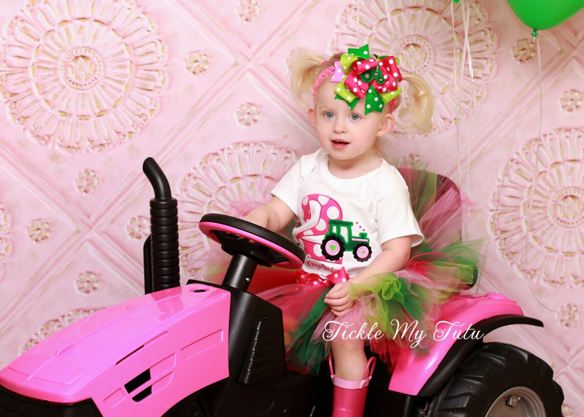 Girly Tractor Themed Birthday Tutu Outfit-pink and Green Tractor Tutu ...