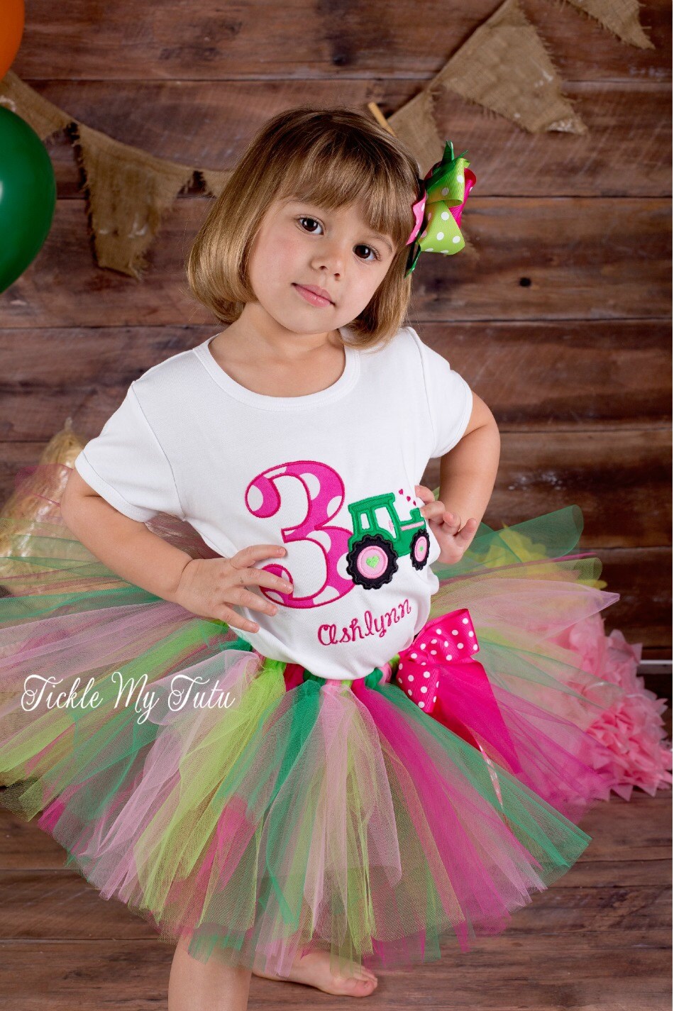 Girly Tractor Themed Birthday Tutu Outfit-pink and Green Tractor Tutu ...
