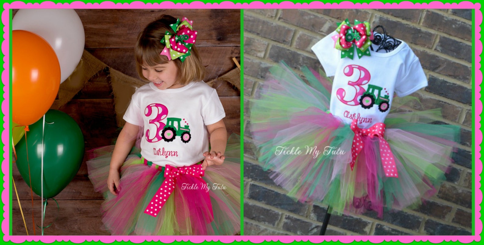 Girly Tractor Themed Birthday Tutu Outfit-pink and Green Tractor Tutu ...