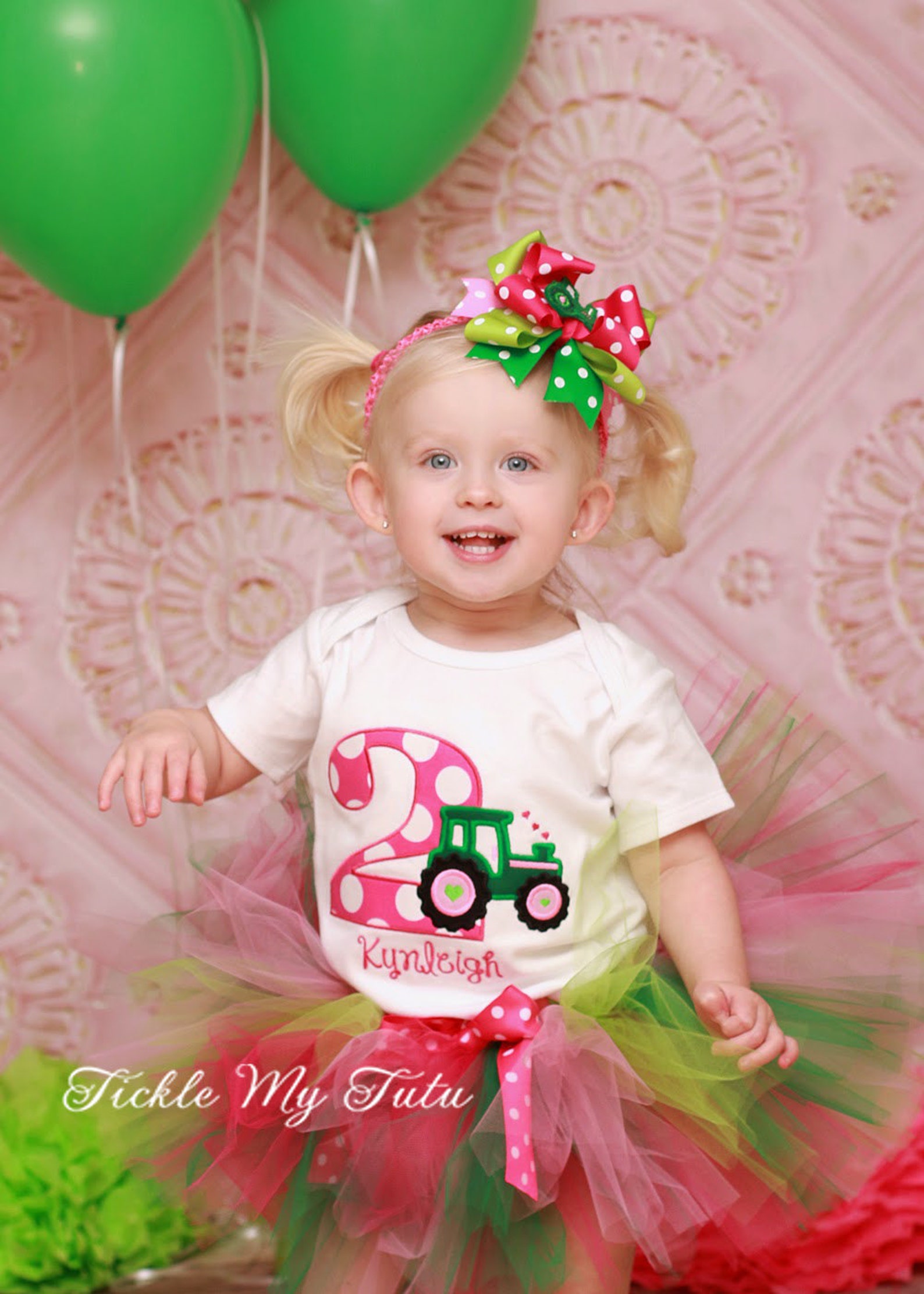 Girly Tractor Themed Birthday Tutu Outfit-pink and Green Tractor Tutu ...