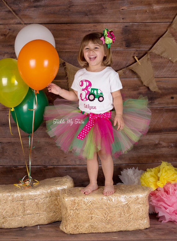 Girly Tractor Themed Birthday Tutu Outfit-pink and Green - Etsy