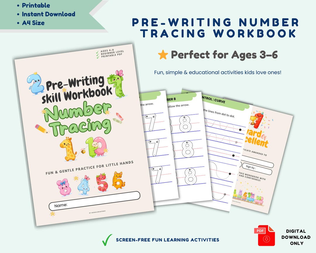 Pre-writing Number Tracing Workbook for Kids Ages 3–6 | Fine Motor ...