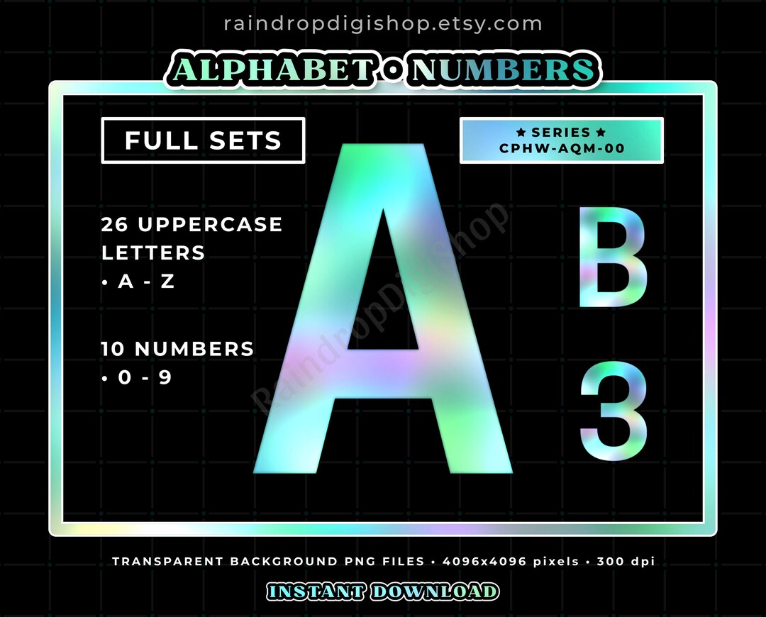 Iridescent Alphabet Numbers PNG | Aqua Mystic Fill (instant Download ...