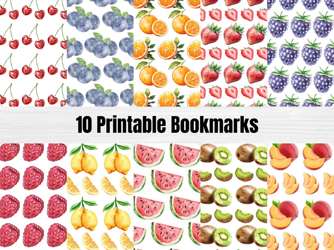 Printable Bookmarks Set – 10 Simple Fruit Design 2x6'' Bookmarks for ...