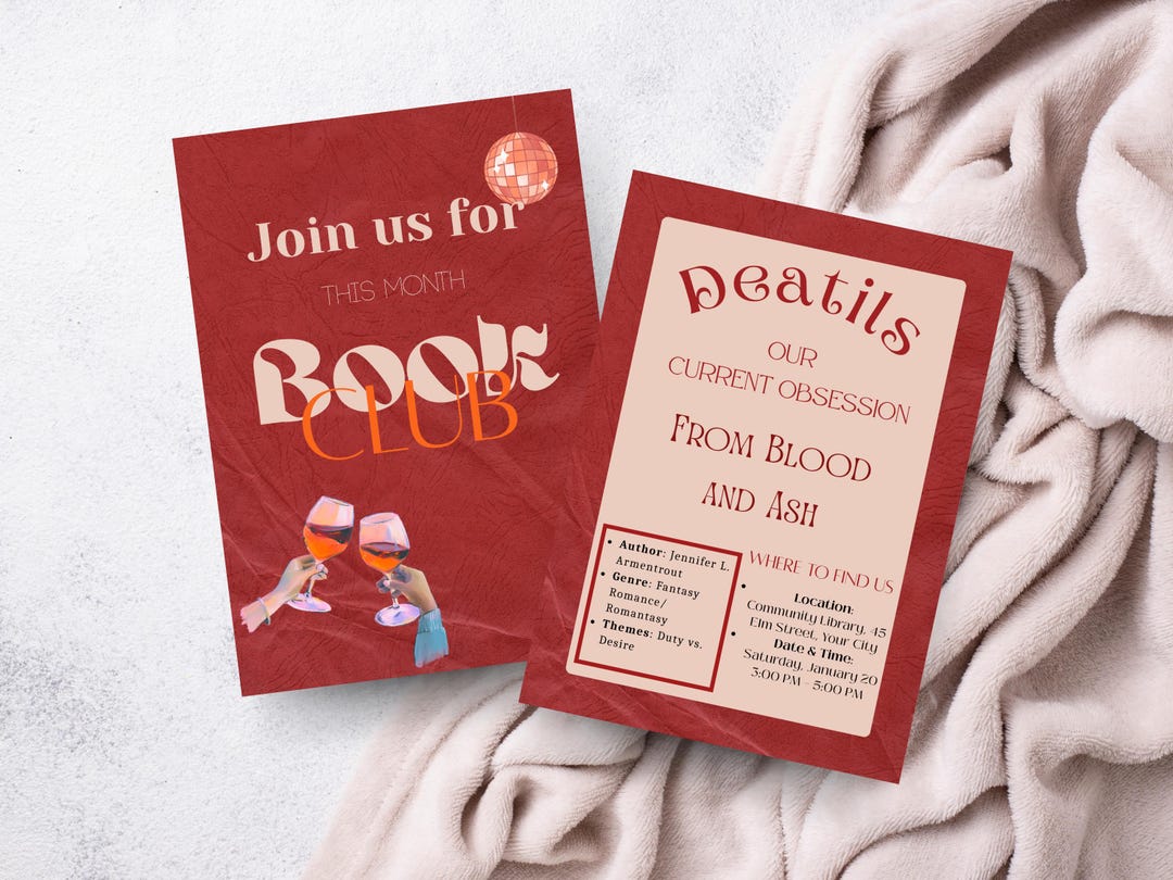 Red Book Club Invitation, Girly Book Invite, Editable Canva Template ...