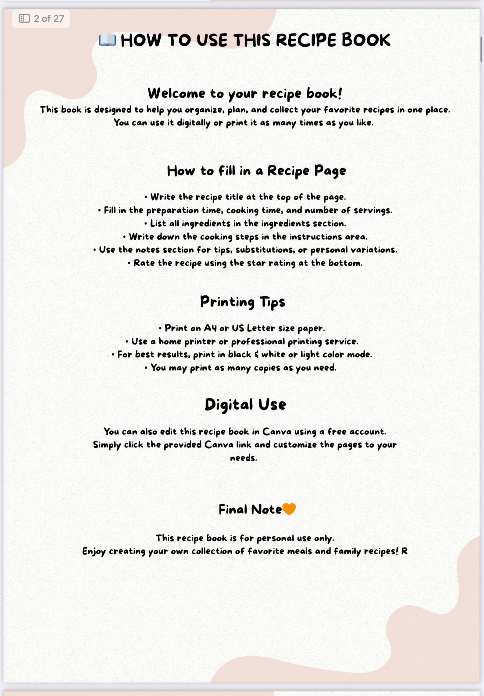 Editable Recipe Book Template | Printable Recipe Planner | Digital ...