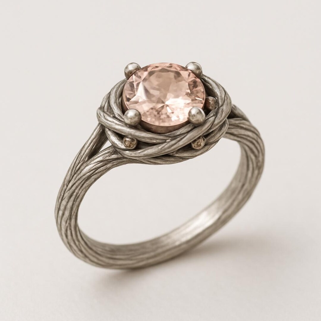 Twig Nest Engagement Ring - Sterling Silver Nature Ring With Blush Pink ...