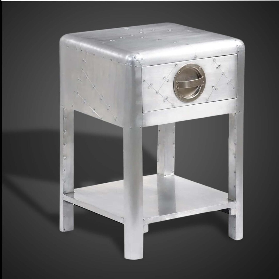 Aviator Aluminum Side Table Nightstand With Drawer and Shelf ...