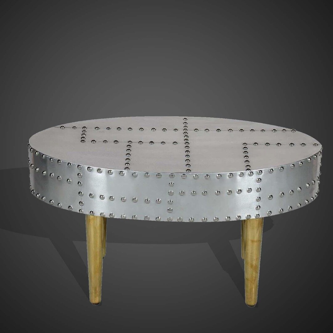 Aviator Aluminum Riveted Round Coffee Table Industrial Aircraft Style ...