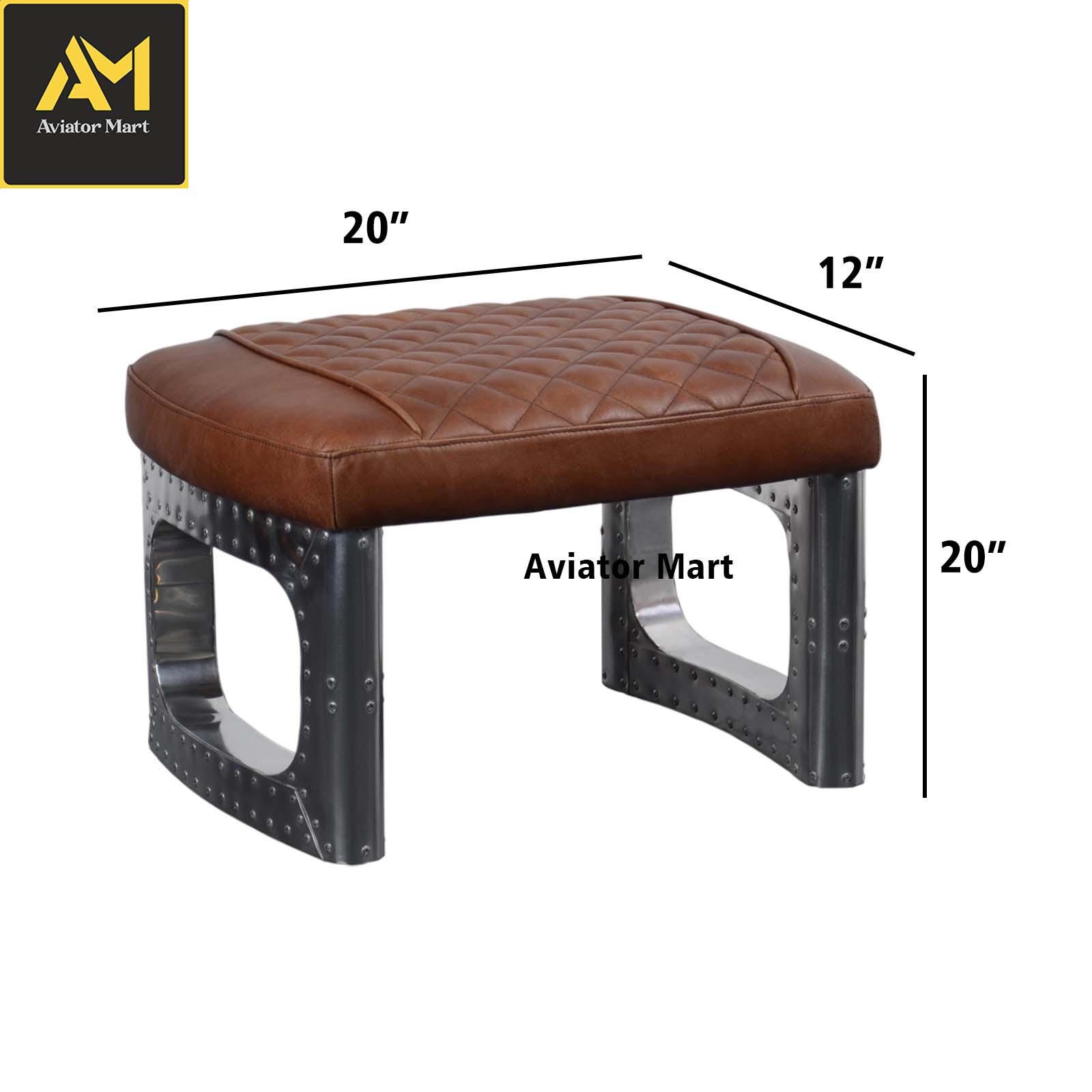 Luxury Aviator Leather Ottoman – Handcrafted Aluminum Footstool ...