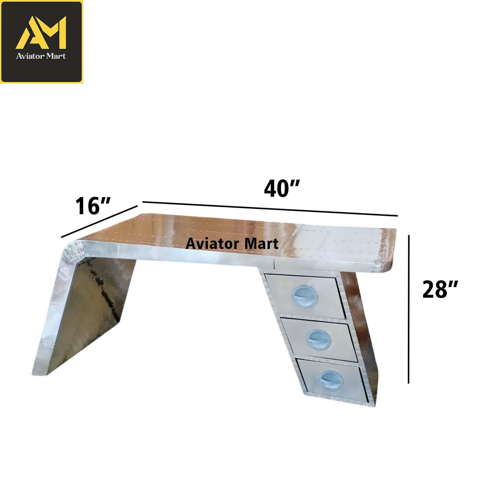 Aviator Wing Desk | Aircraft Riveted Aluminum Desk With Drawers ...
