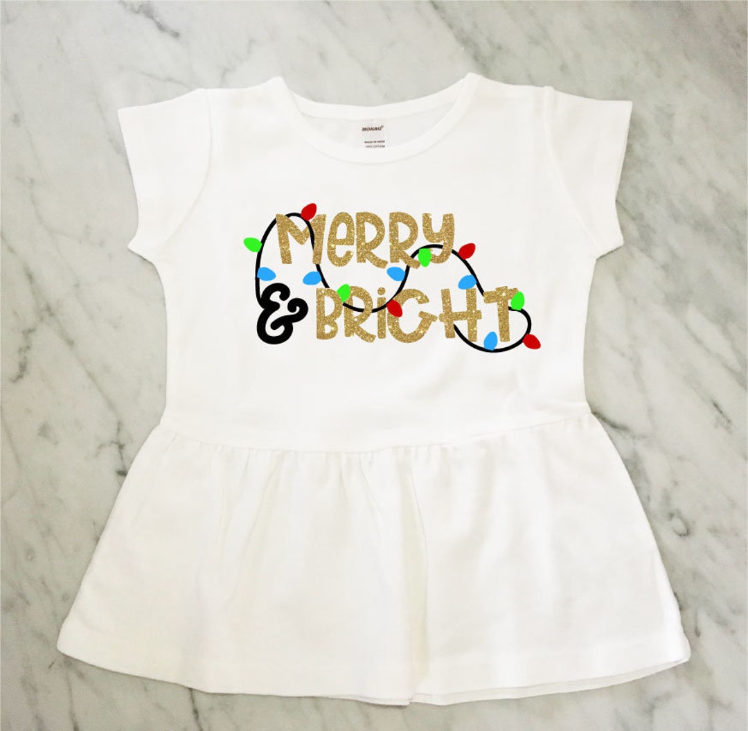 Girls Christmas Shirt, Merry & Bright, Christmas String Lights, Baby ...