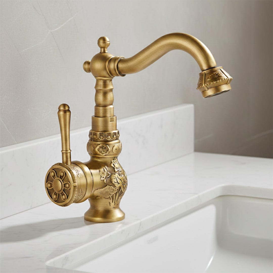 Antique Brass Bathroom Faucet,brass Basin Faucet, Solid Brass Retro ...