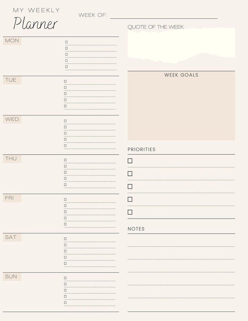 Minimalist Weekly Planner Printable | Weekly Schedule PDF | Instant ...