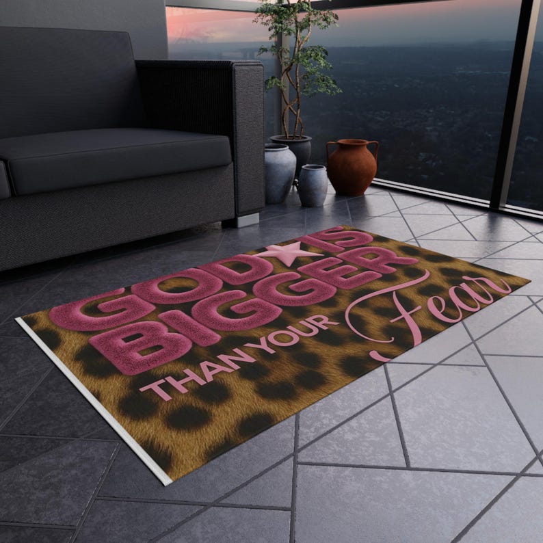 God is Bigger Than Your Fear Door Mat Christian Leopard Print Welcome ...