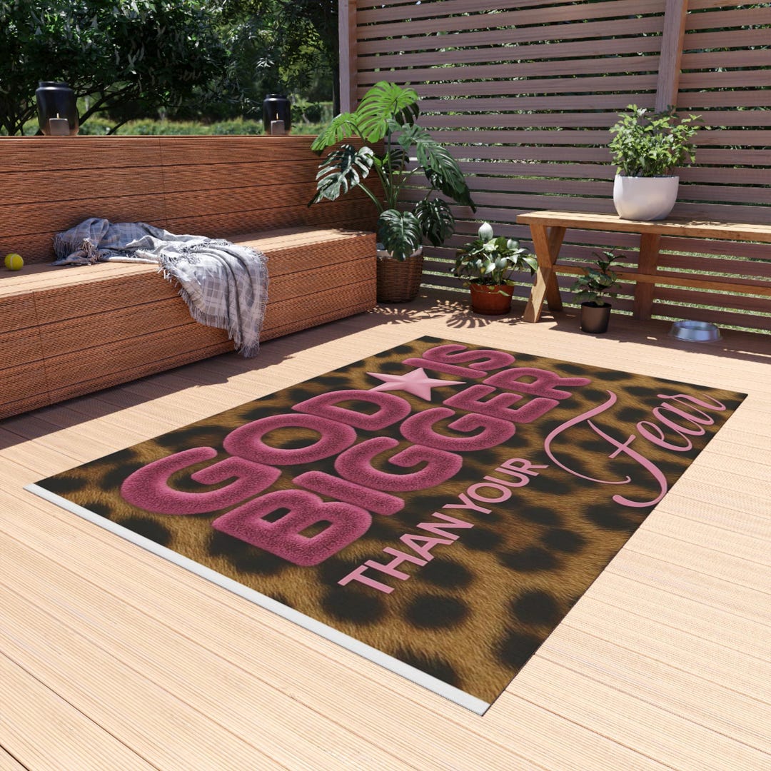 God is Bigger Than Your Fear Door Mat Christian Leopard Print Welcome ...