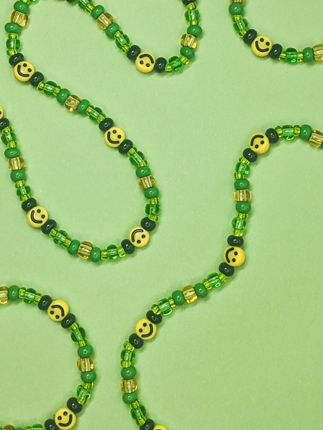 Green Smiley Face Choker Necklace – Fun Glass Bead Jewellery - Etsy
