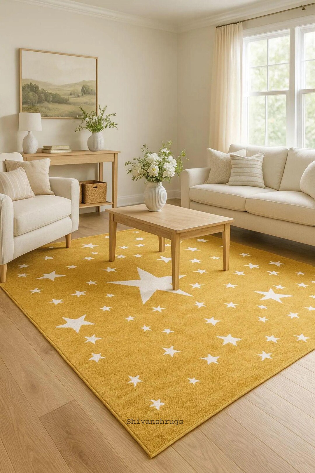 Hand-tufted Wool Rug, Yellow Star Plush Area Rug – Nursery, Playroom - Etsy
