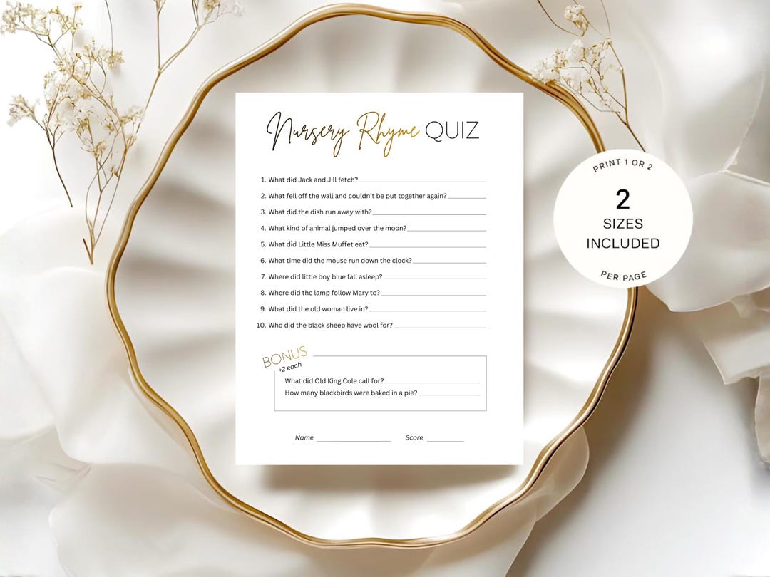 Nursery Rhyme Baby Shower Game, Printable Nursery Rhyme Quiz, Baby ...
