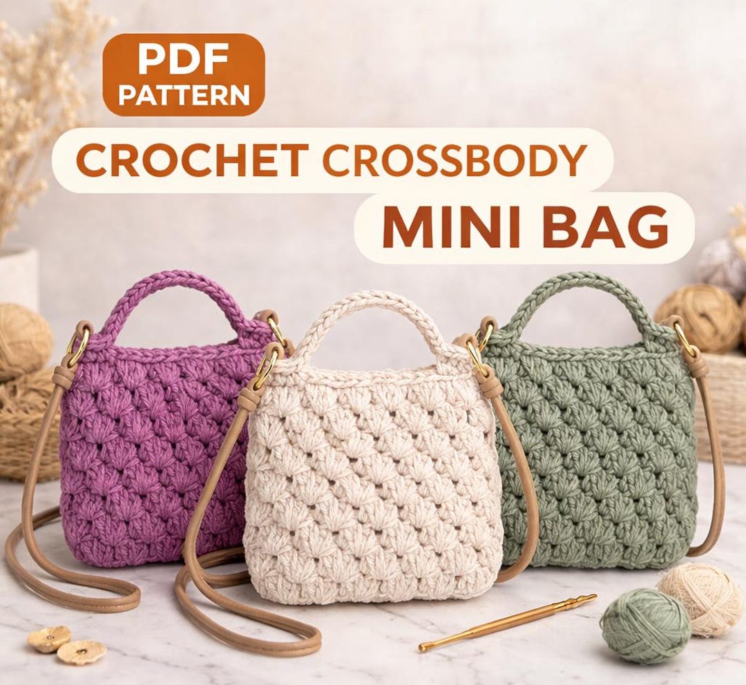 Crochet Crossbody Mini Bag Pattern PDF Bobble Stitch Small Purse ...