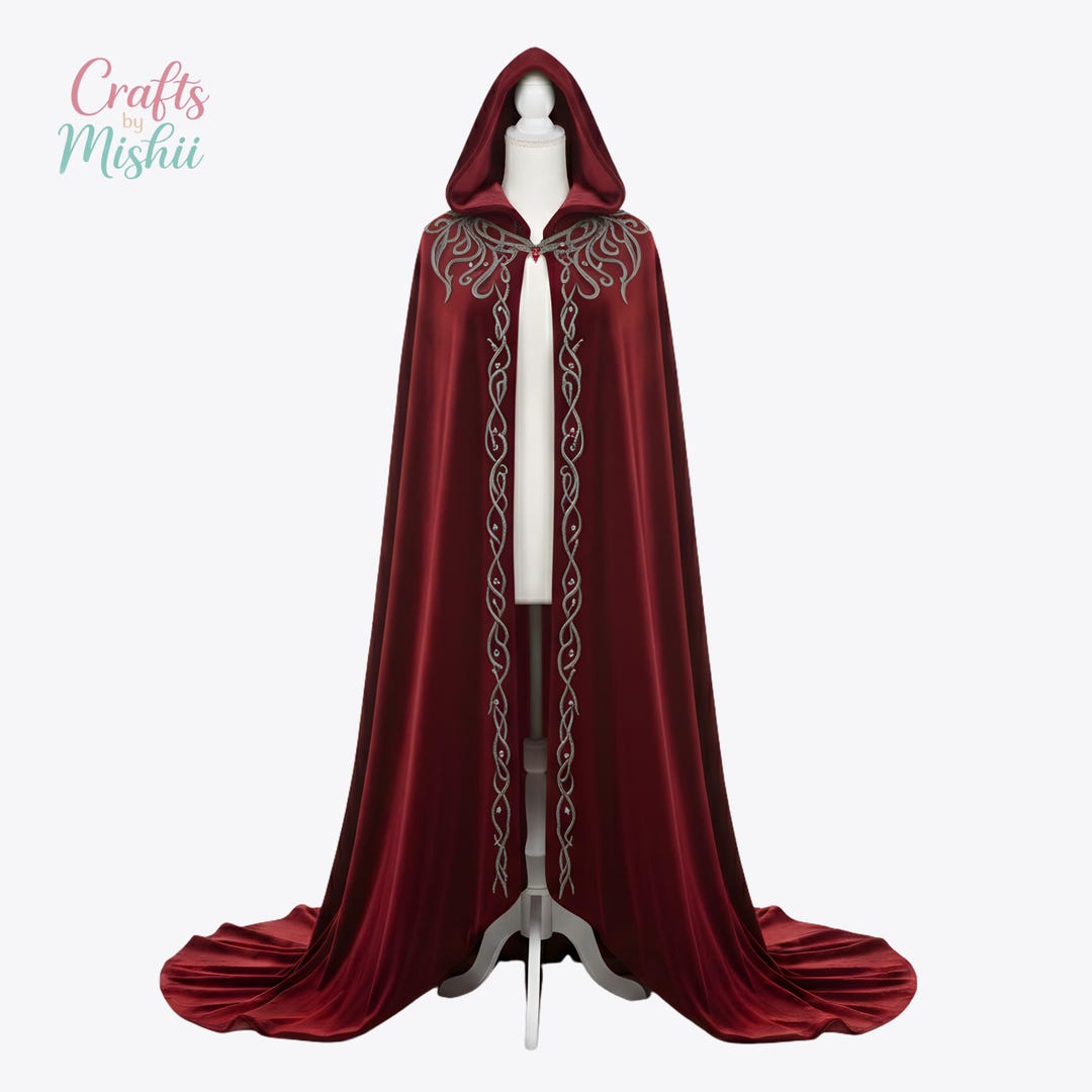 Adult Scarlet Witch Velvet Embroided Cape| Fantasy Wizard Cloak - Etsy
