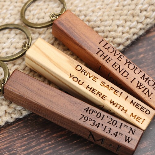 Engraved Custom Wood Keychain 5th Wooden Anniversary Gift for - Etsy