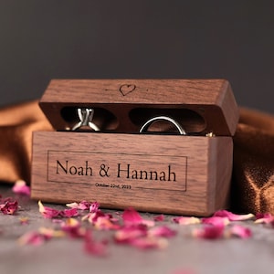 Double Ring Box for Wedding Ceremony, Wood Ring Box, Ring Bearer Ring ...