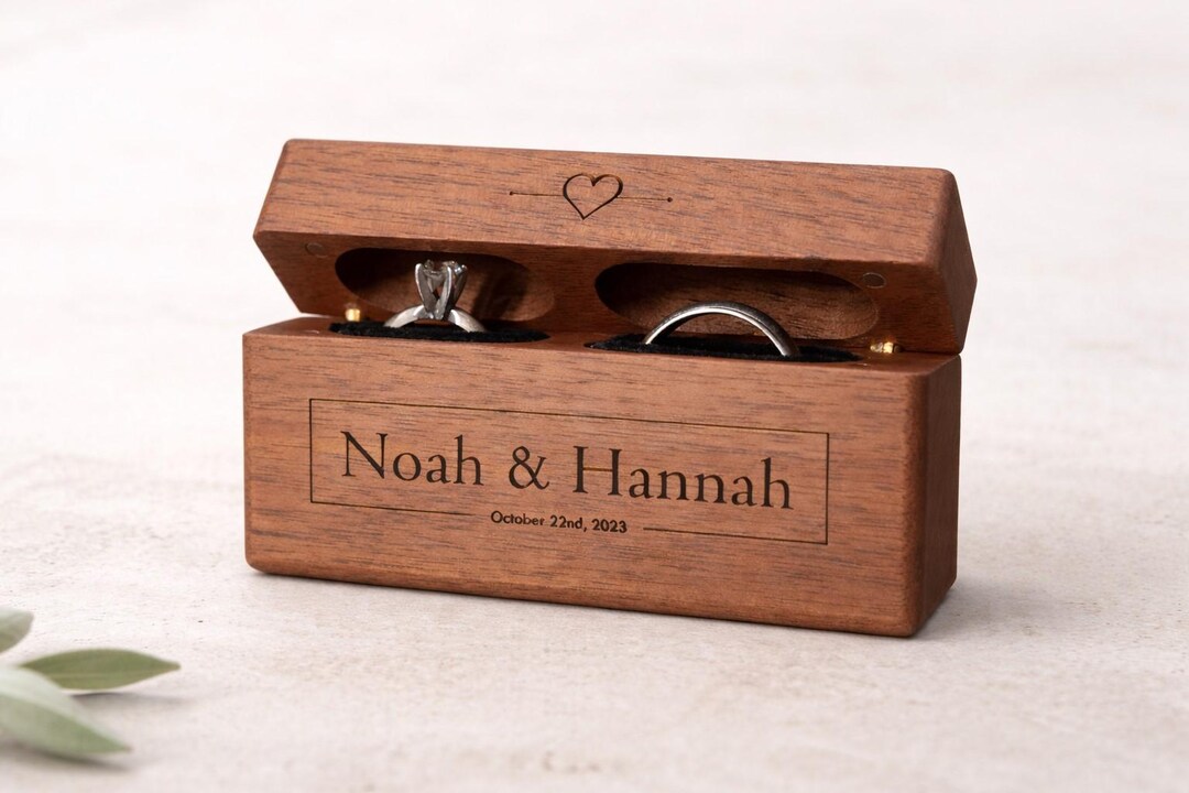 Slim Walnut Double Ring Box – Engagement & Wedding Rings, Ring Bearer ...